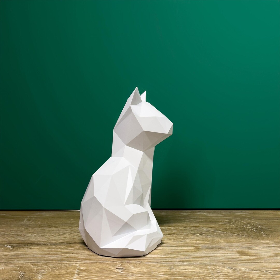 Low Poly Cat Sculpture 3D Printed Geometric Cat Statue Home Desk Decor ...