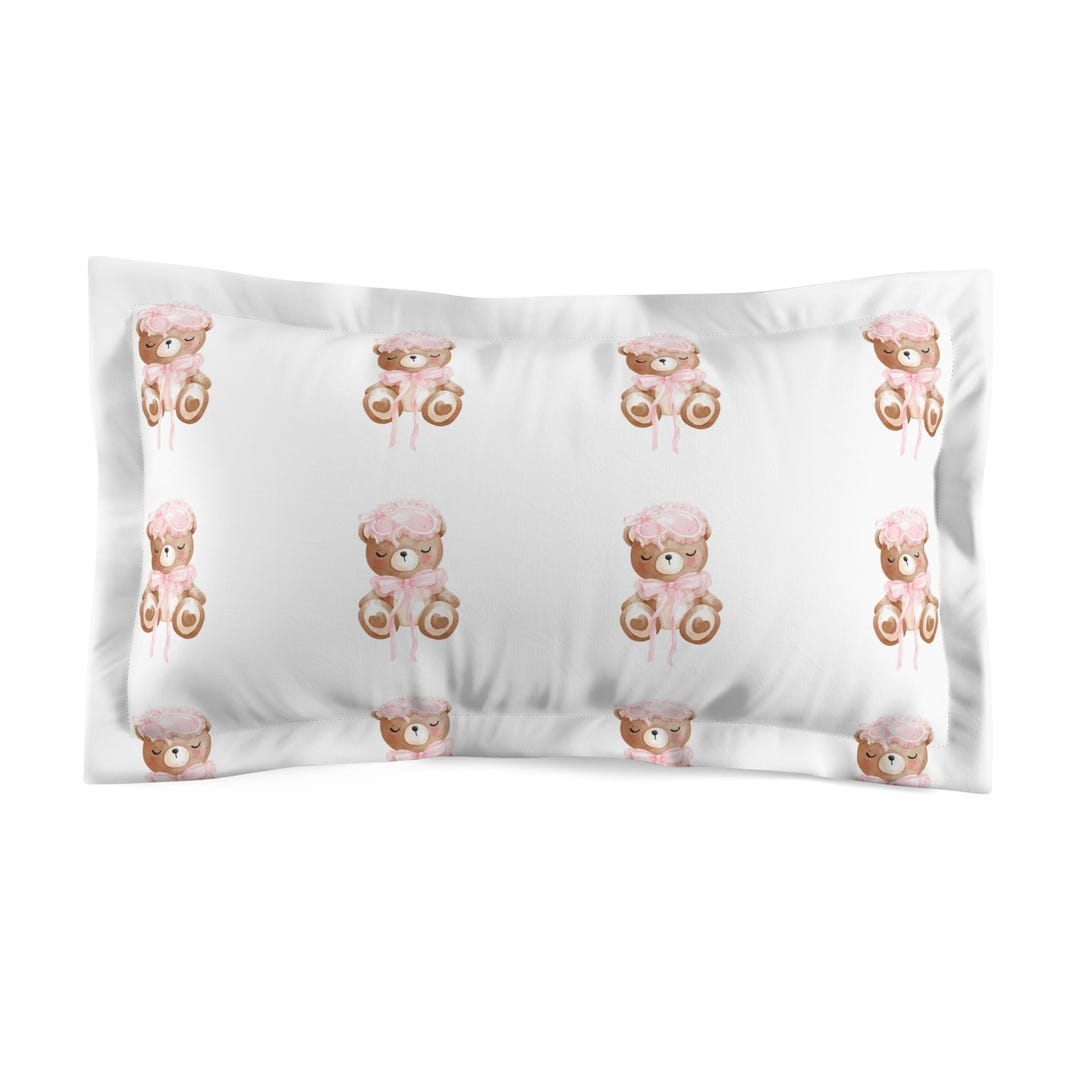 Girly Pillow Sham, Pink Teddy Bear Cushion Cover, Coquette Bedding ...