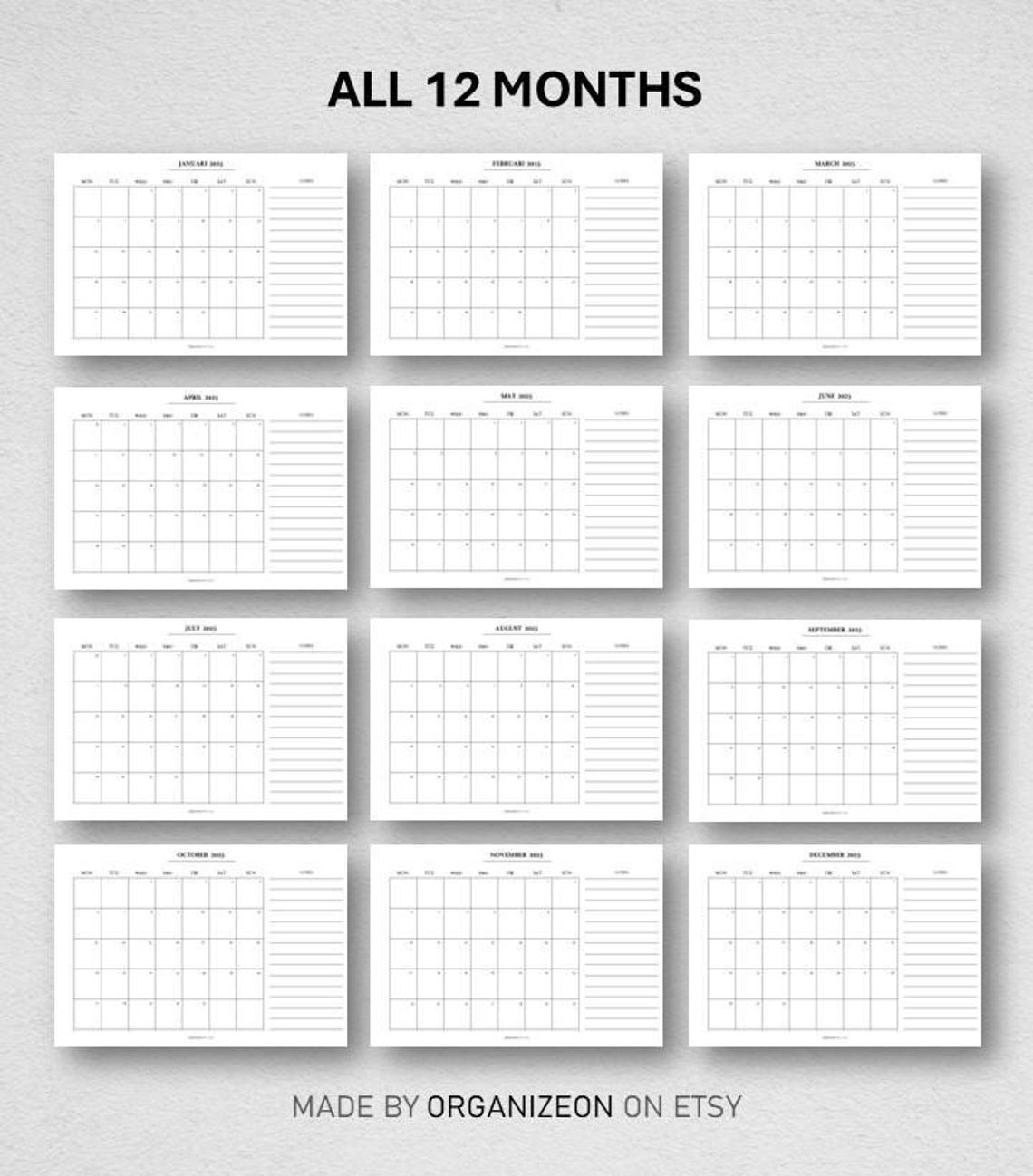 2025 Monthly Calendar With Notes, Printable, Calendar Template, Yearly ...