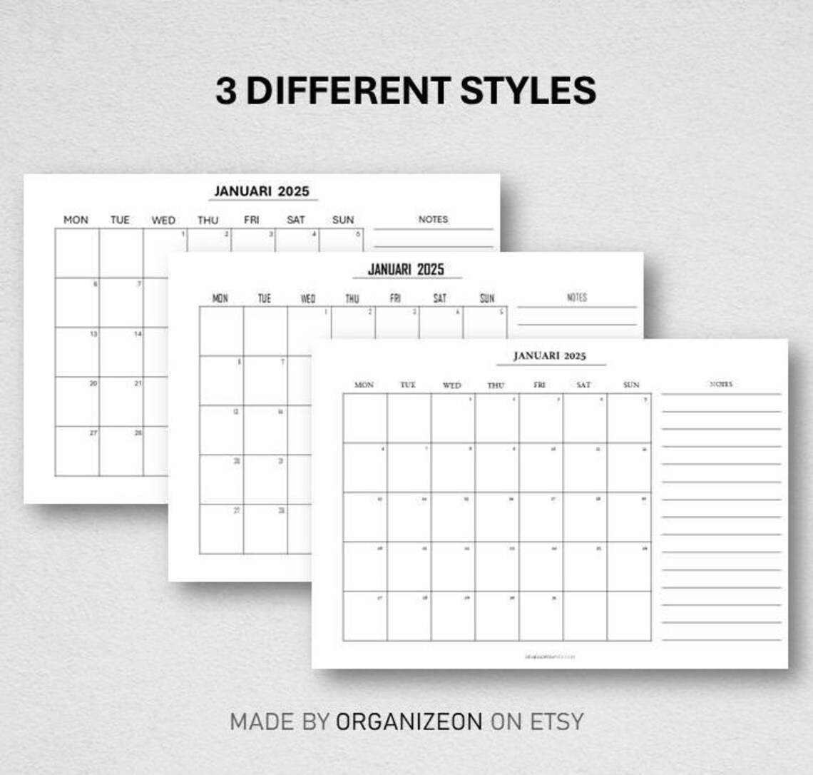 2025 Monthly Calendar With Notes, Printable, Calendar Template, Yearly ...