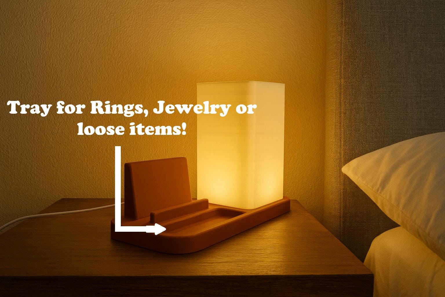 LED Desk Lamp | USB Nightstand Lamp With Phone Holder & Trinket Tray ...