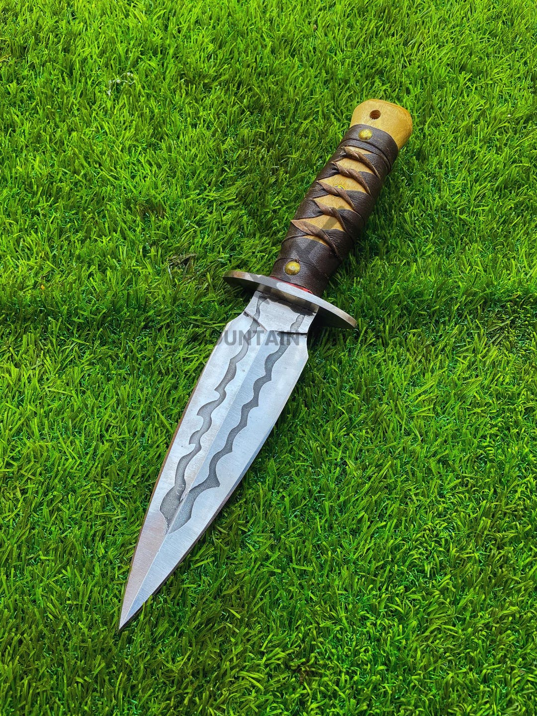 Custom Handmade Arrow-point Dagger With Leather-wrapped Wooden Handle ...