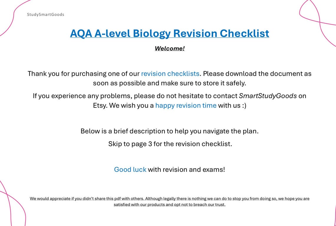 AQA A-level Biology Revision Checklist - Etsy