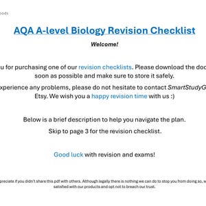 AQA A-level Biology Revision Checklist - Etsy