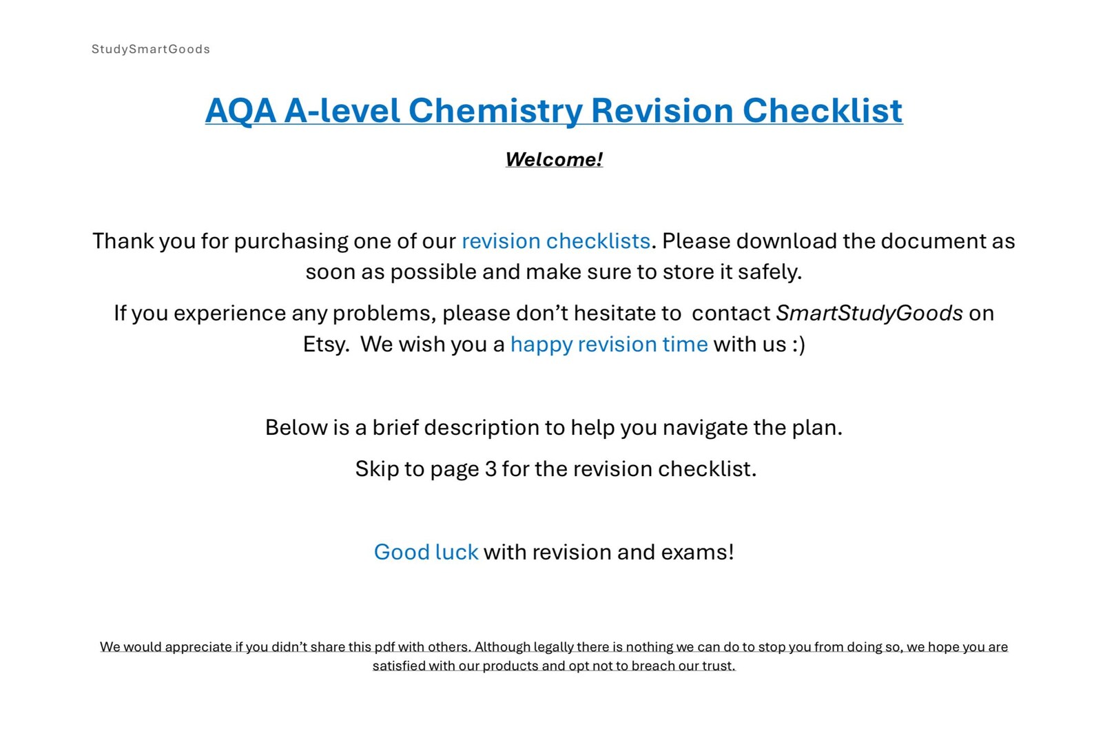 AQA A-level Chemistry Revision Checklist - Etsy