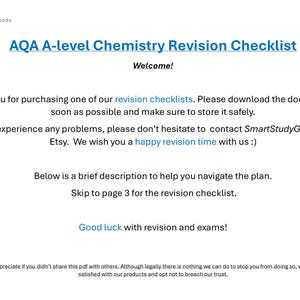AQA A-level Chemistry Revision Checklist - Etsy