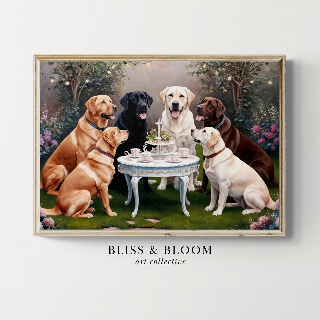 Labrador Retriever Garden Tea Party, Funny Dog Print, Whimsical Dog Art ...