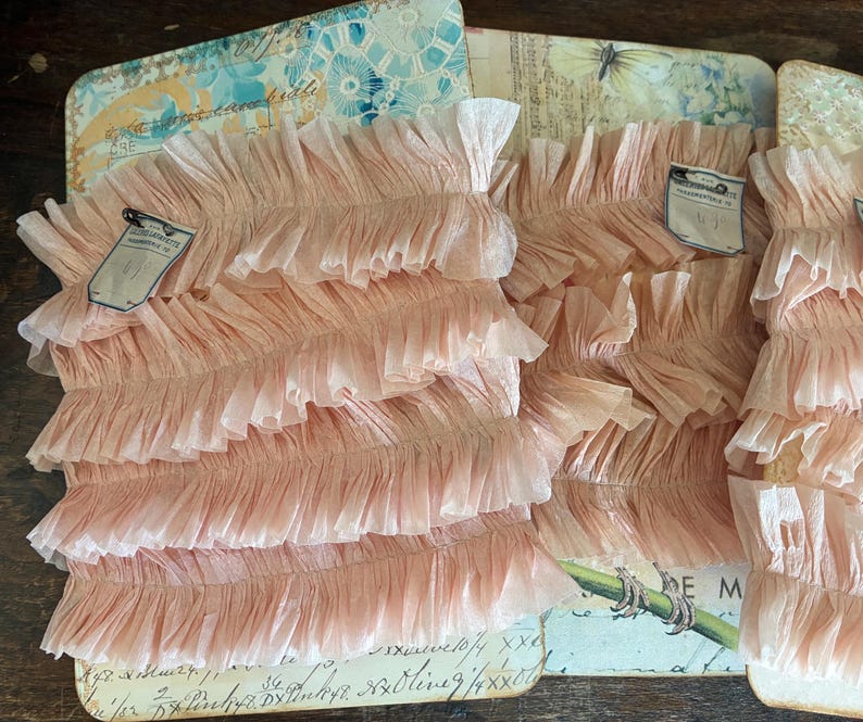 One Yard of Handmade Light Dusty Pink Crepe Paper Ruffles. Junk Journal ...