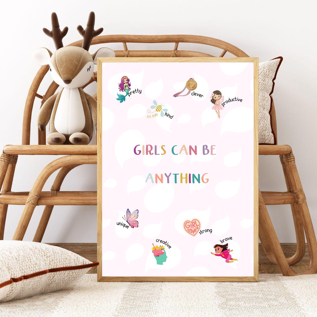 Girls Can Be Anything Poster, Girls Quotes, Sayings Wall Art, Nursery ...
