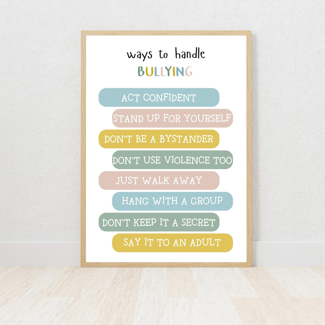 Anti Bullying Classroom Poster Bullying Awareness School Wall Art ...
