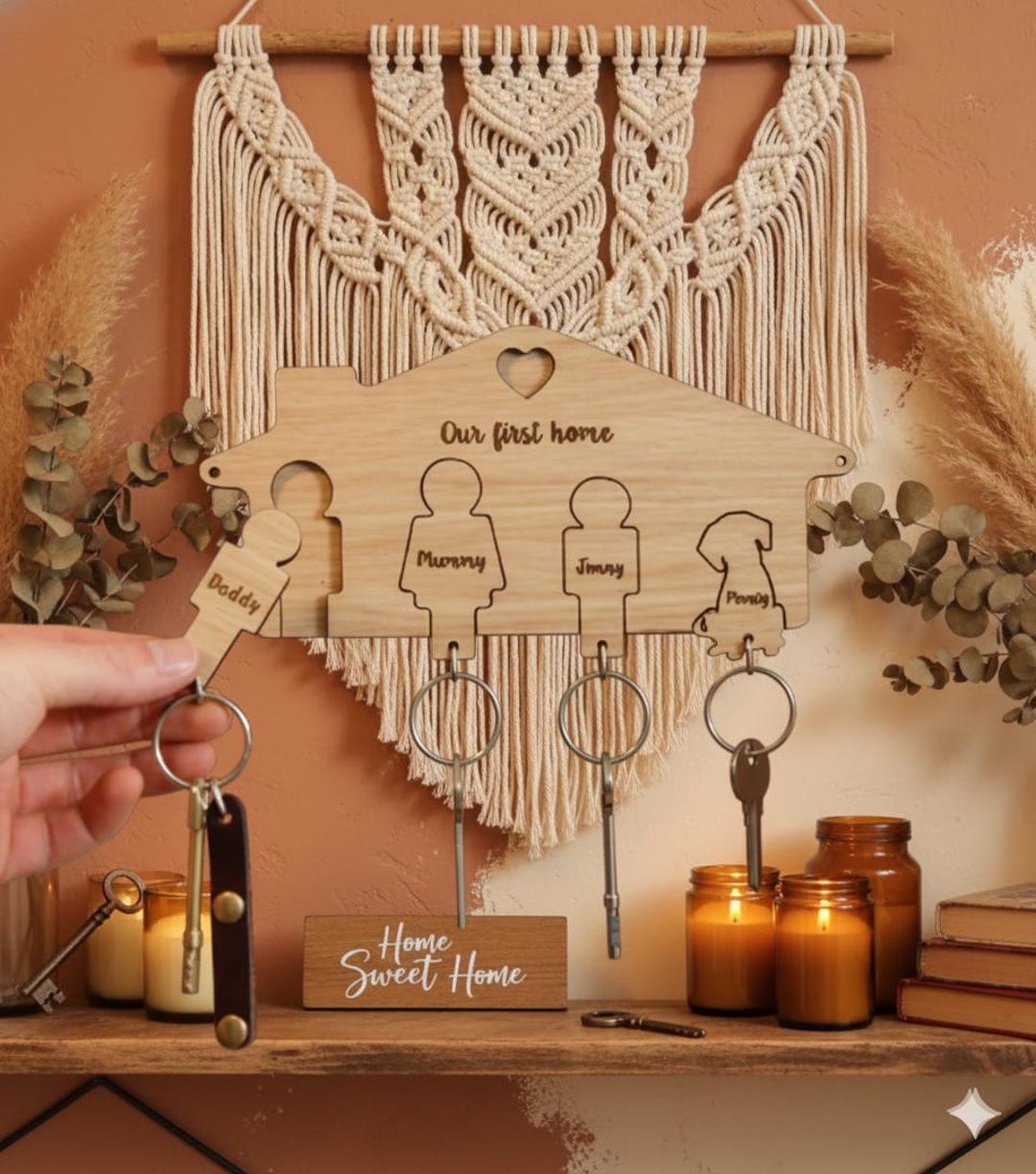 Personalized Family Key Holder, Custom Wooden House Key Rack, Our First ...
