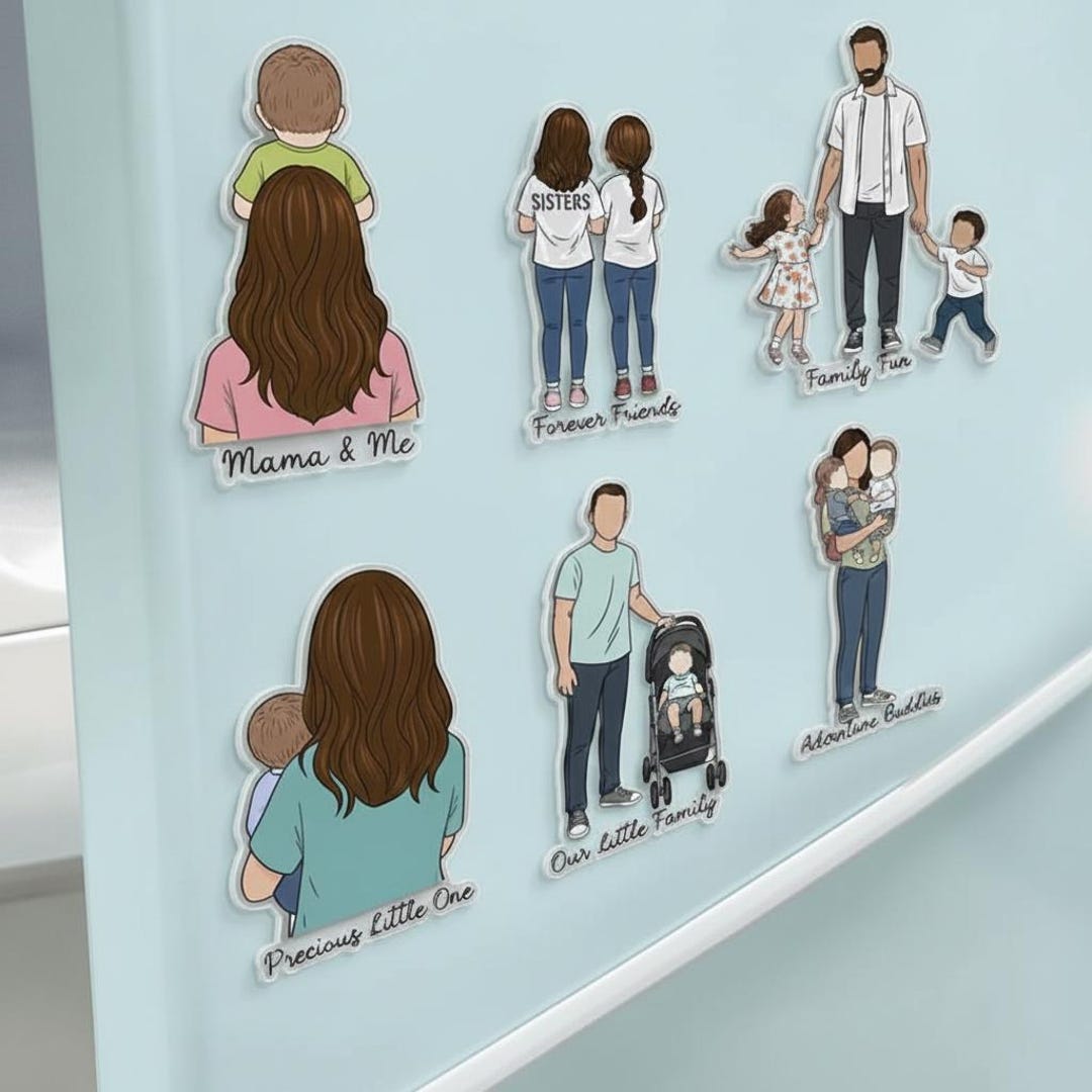 Personalized Family Portrait Magnet, Custom Mom Dad Kids Gift, Acrylic ...