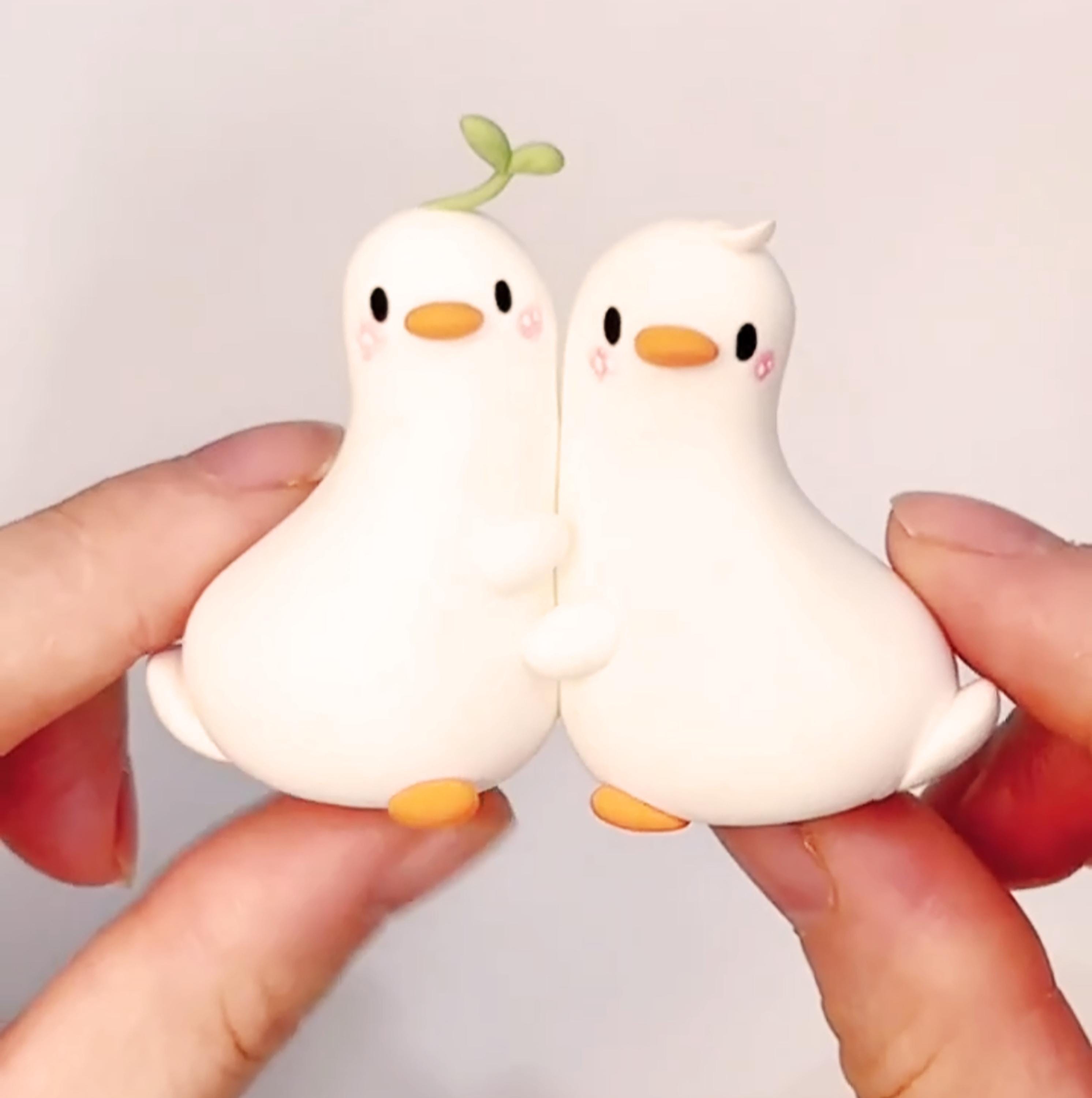 Hugging Duck Duo/clay Desk Buddy/cute Air Dry Clay Figurine/handmade ...