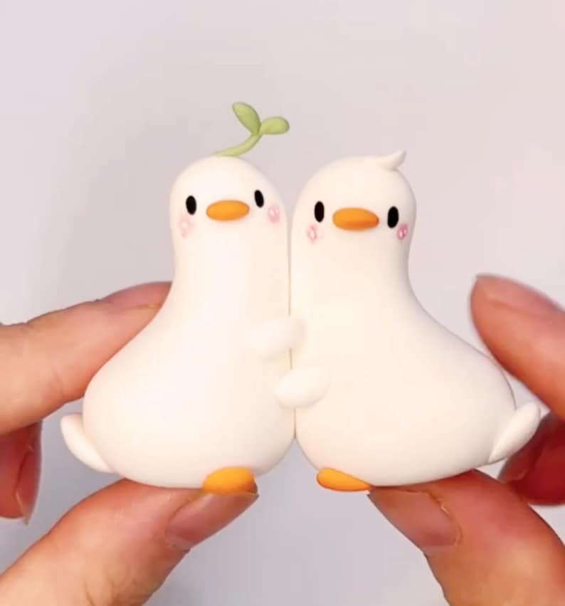 Hugging Duck Duo/clay Desk Buddy/cute Air Dry Clay Figurine/handmade ...