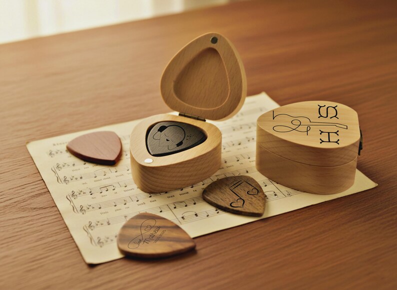 Custom Guitar Pick Box Engraved | Personalized Wooden Heart Holder With ...