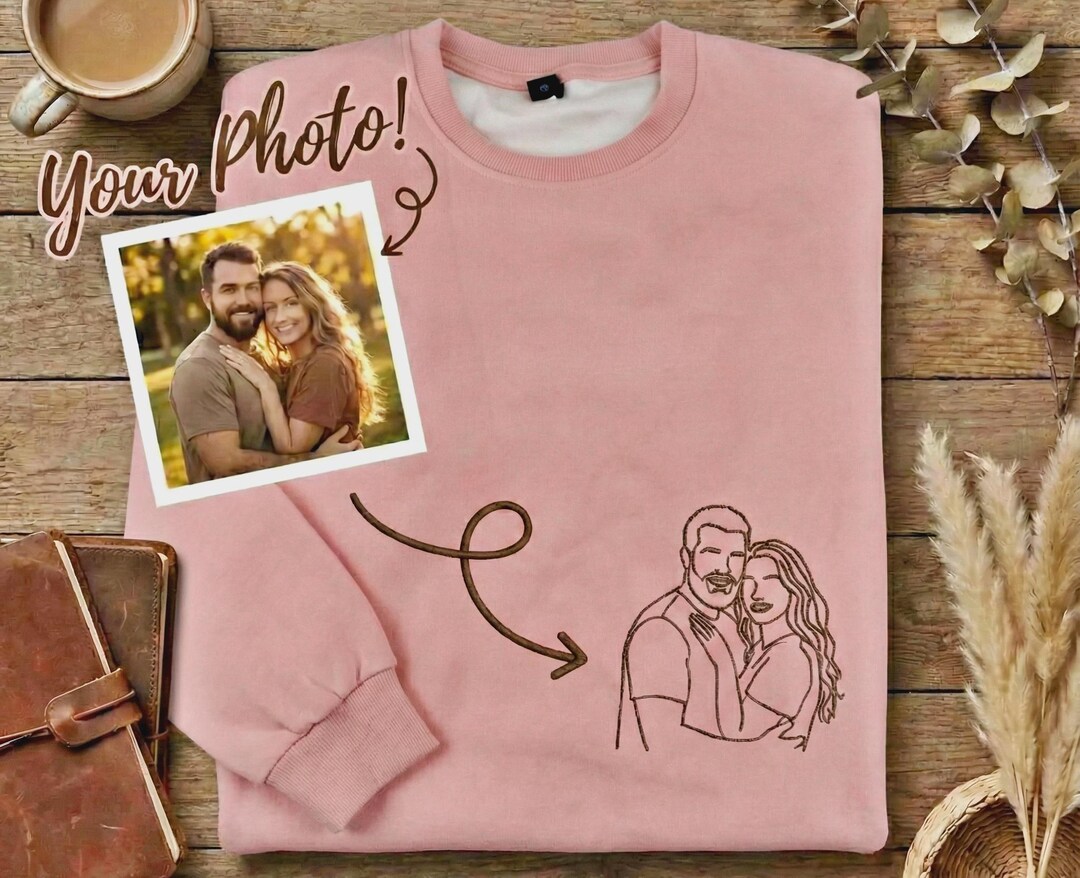 Custom Line Drawing Sweatshirt Embroidered | Personalized Portrait ...
