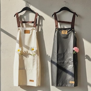 Professional Canvas Apron | Personalized Leather Patch Kitchen Apron ...