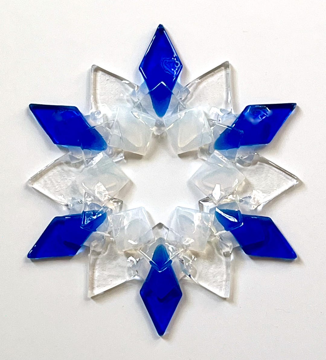 Fused Glass Snowflake Ornament: Blue & White Winter Suncatcher - Etsy