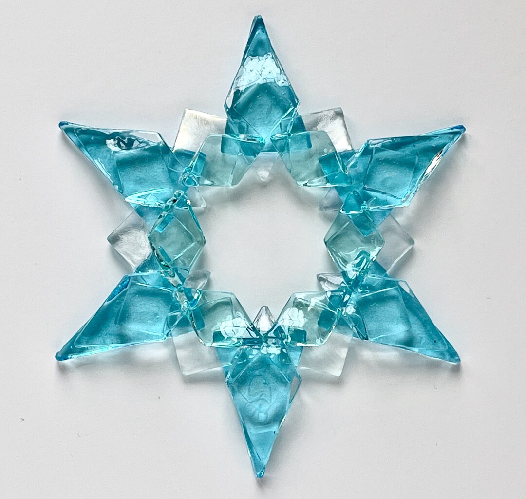 Fused Glass Snowflake Ornament / Suncatcher: Two-tone Aqua & Iridized ...