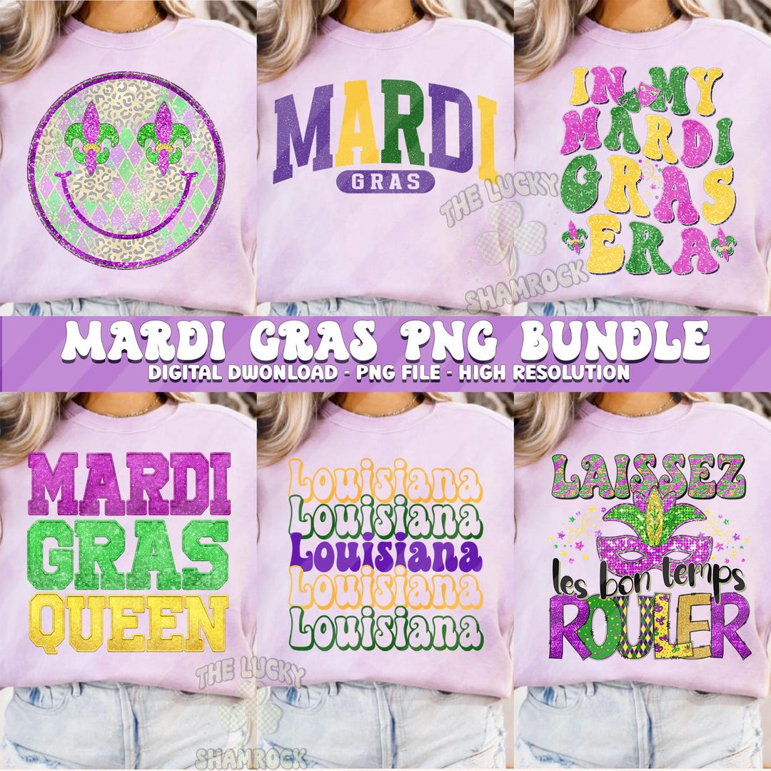 Mardi Gras Bundle Png, Mardi Gras Faux Embroidery, Glitter Mardi Gras ...