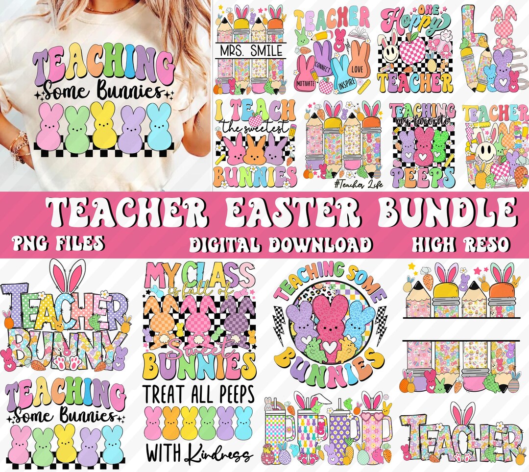 Teacher Easter PNG Bundle, Bunny Sublimation Designs (digital Download ...