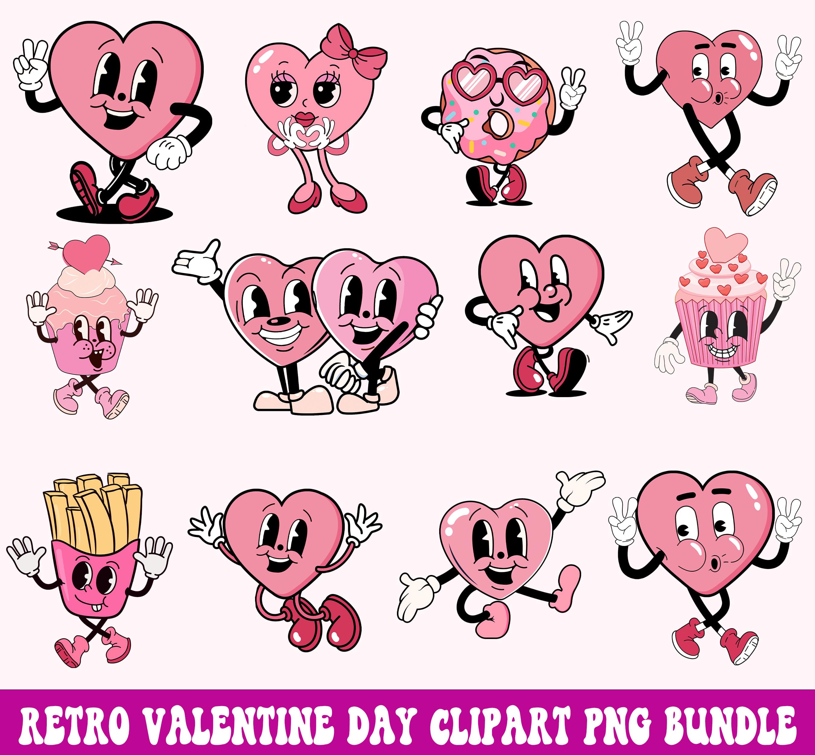 Retro Valentine Clipart Bundle, Retro Valentine Png, Valentines Clip ...