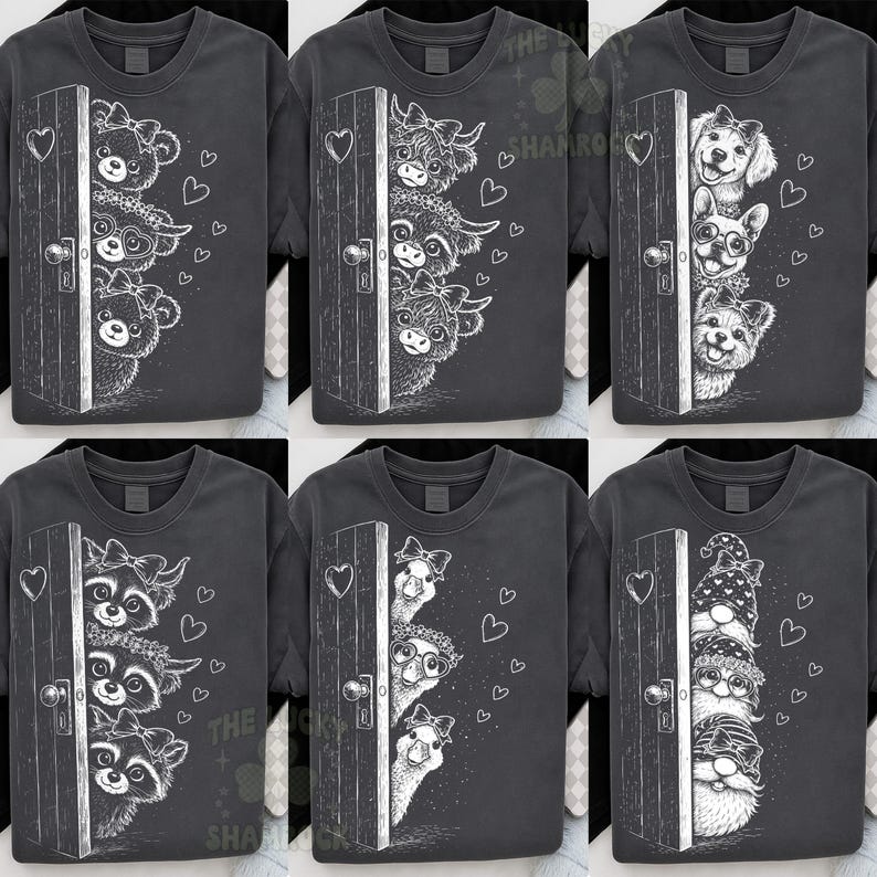 Valentine Door Peek Animals PNG Bundle, Raccoon Cow Dog Goose Gnome ...