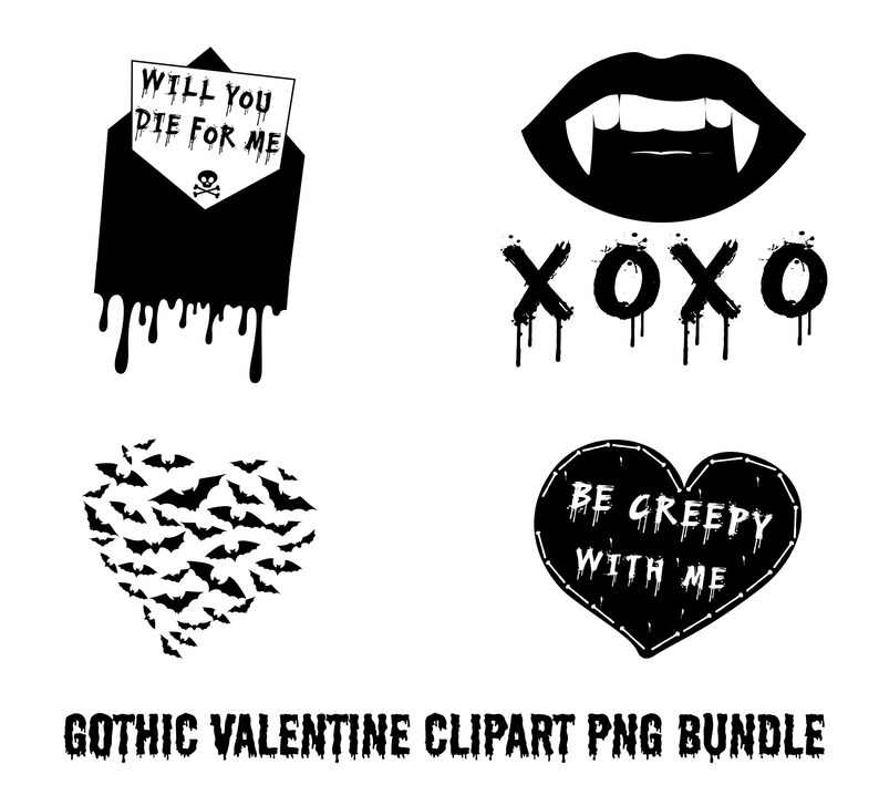 Gothic Valentine Clipart Bundle, Retro Valentine Png, Valentines Clip ...