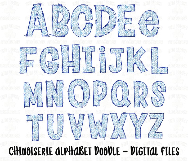 Blue Toile Alphabet PNG, Blue Chinoiserie Doodle Png, Blue Varsity ...