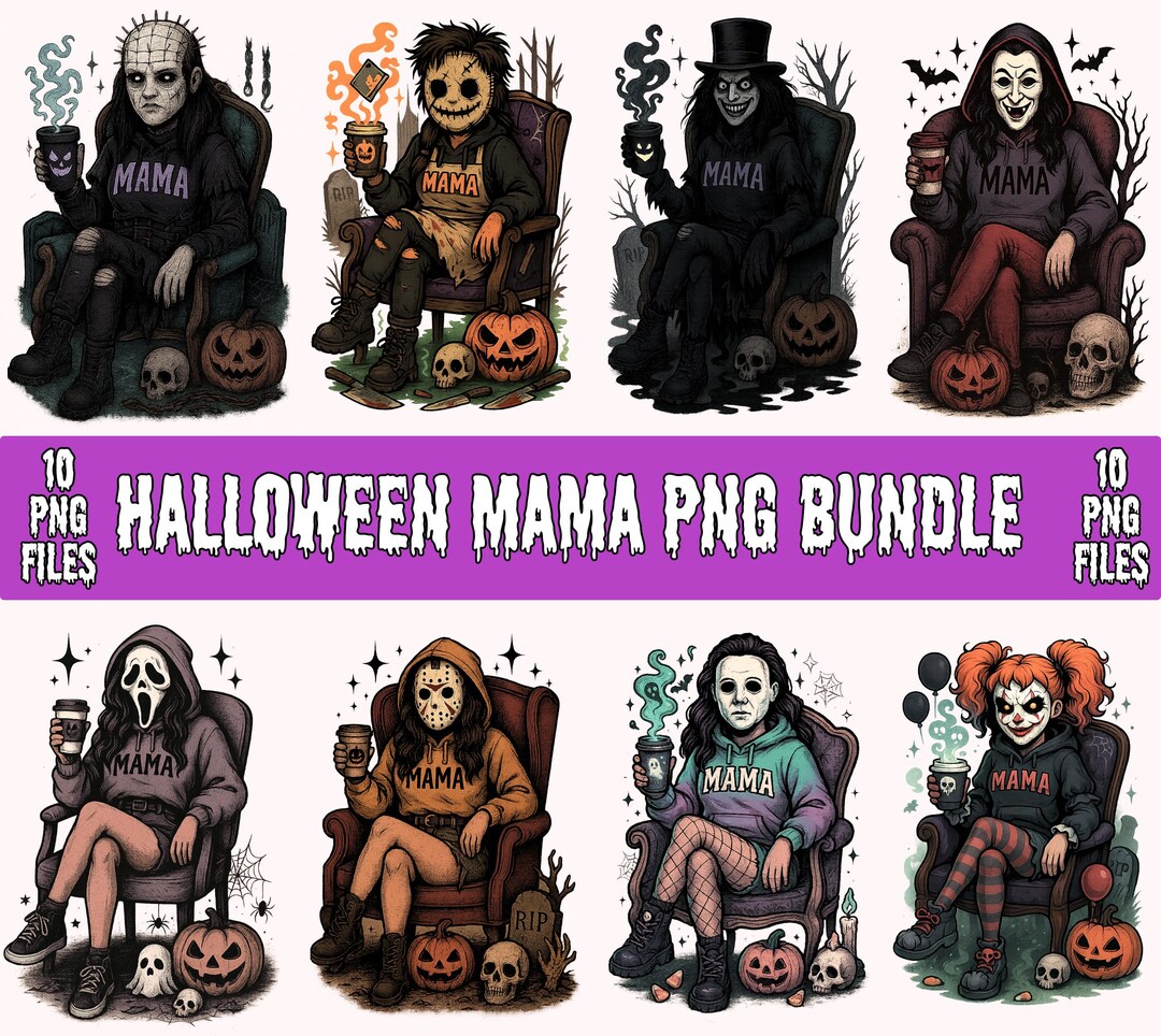 Horror Mama PNG Bundle, Scary Mom Clipart, Spooky Halloween PNG, Creepy ...