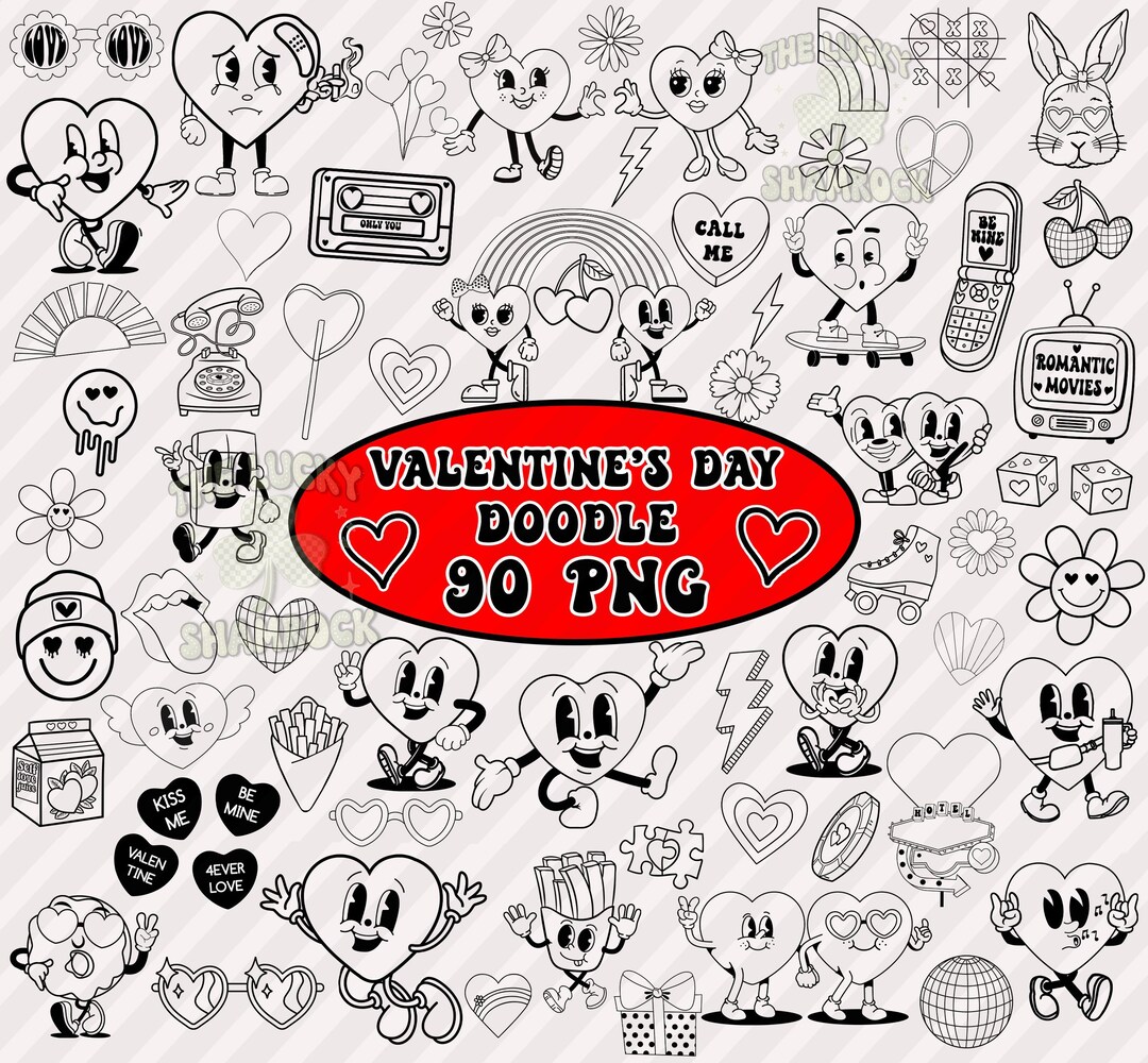Valentine's Day Line Art Clipart Bundle, Valentine's Day Clipart ...