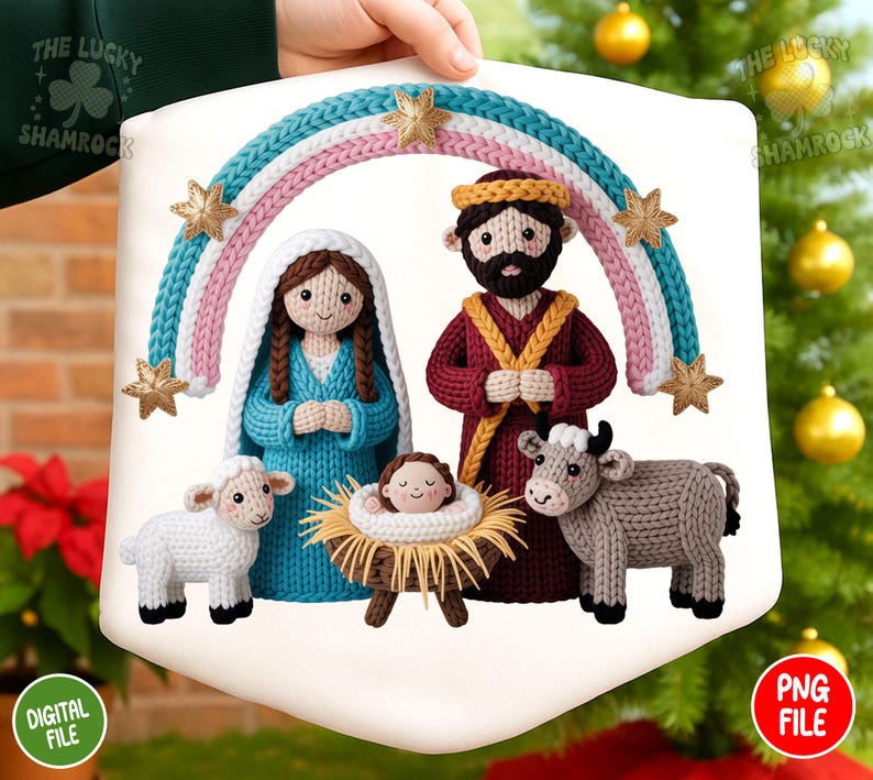 Retro Christianity Christmas Png, Crochet Holy Family Clipart, Jesus ...