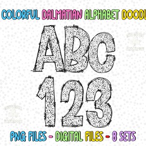 Colorful Dalmatian Alphabet PNG Bundle, Dalmatian Doodle Png, Alphabet ...