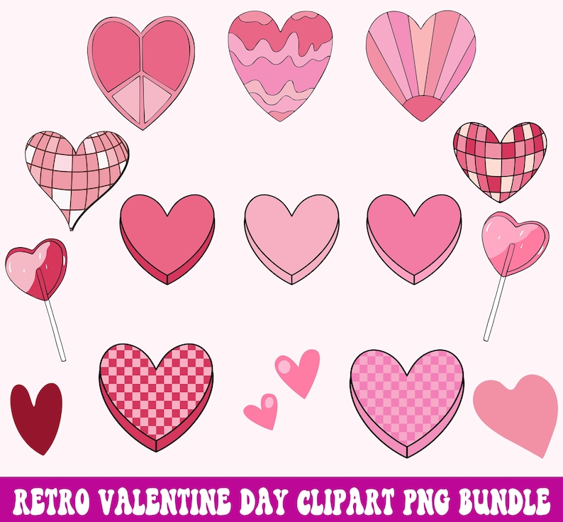 Retro Valentine Clipart Bundle, Retro Valentine Png, Valentines Clip ...