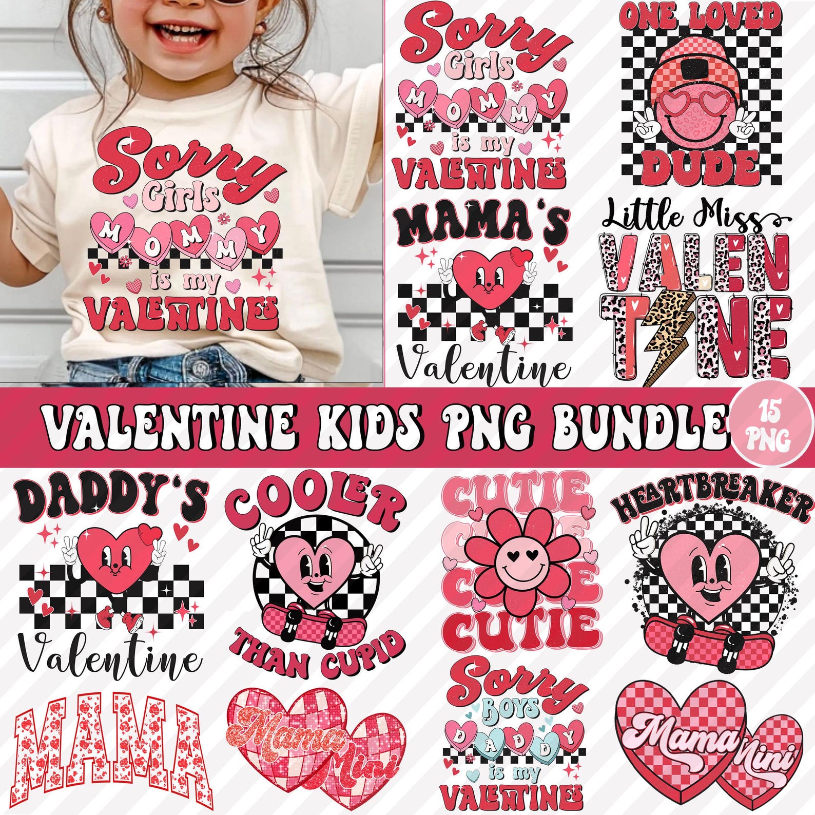 Valentine Kids Png Bundle, Kids Png Bundle, Retro Valentine Png ...
