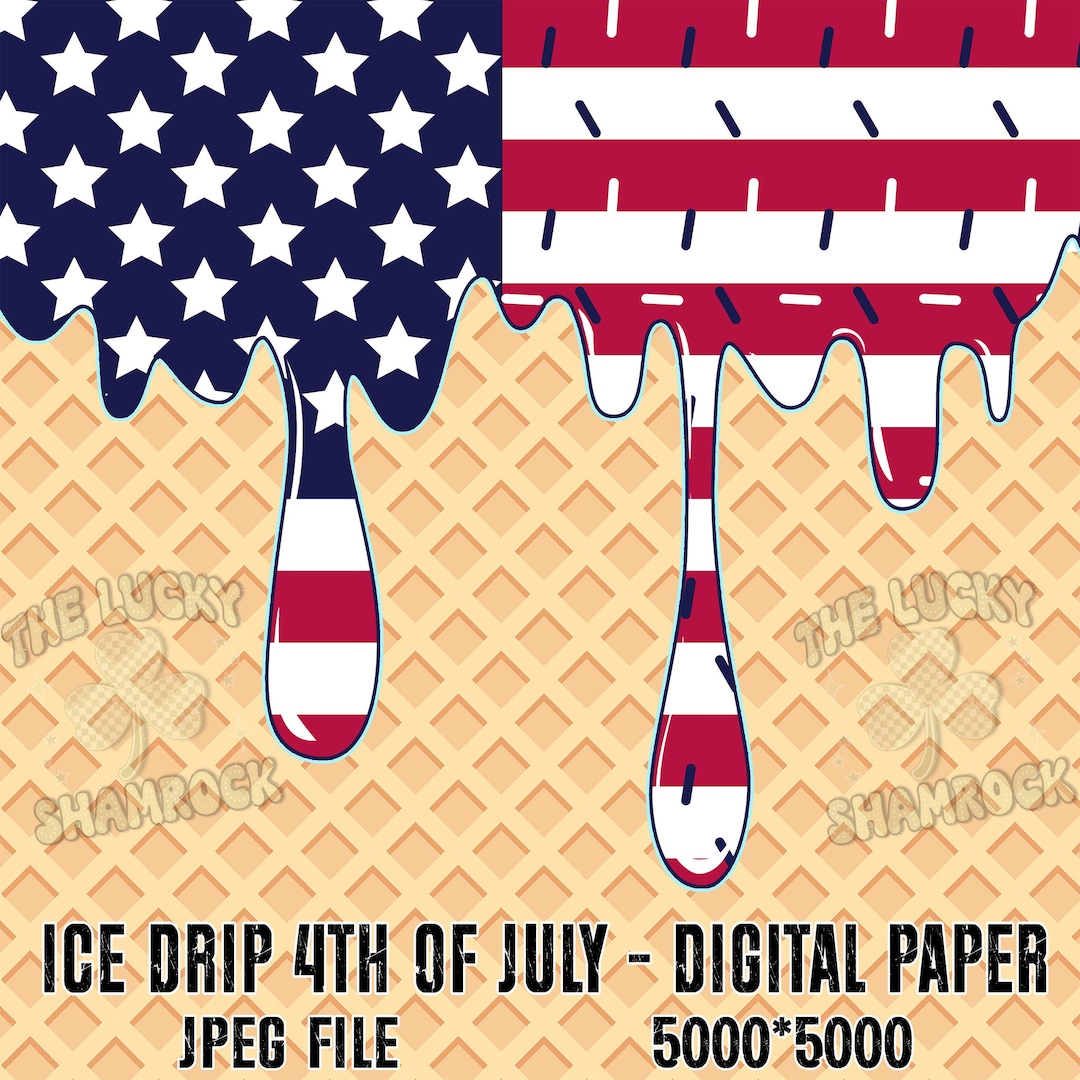 USA Flag Ice Cream Drip Digital Paper, Ice Cream Drip Home Plate, USA ...
