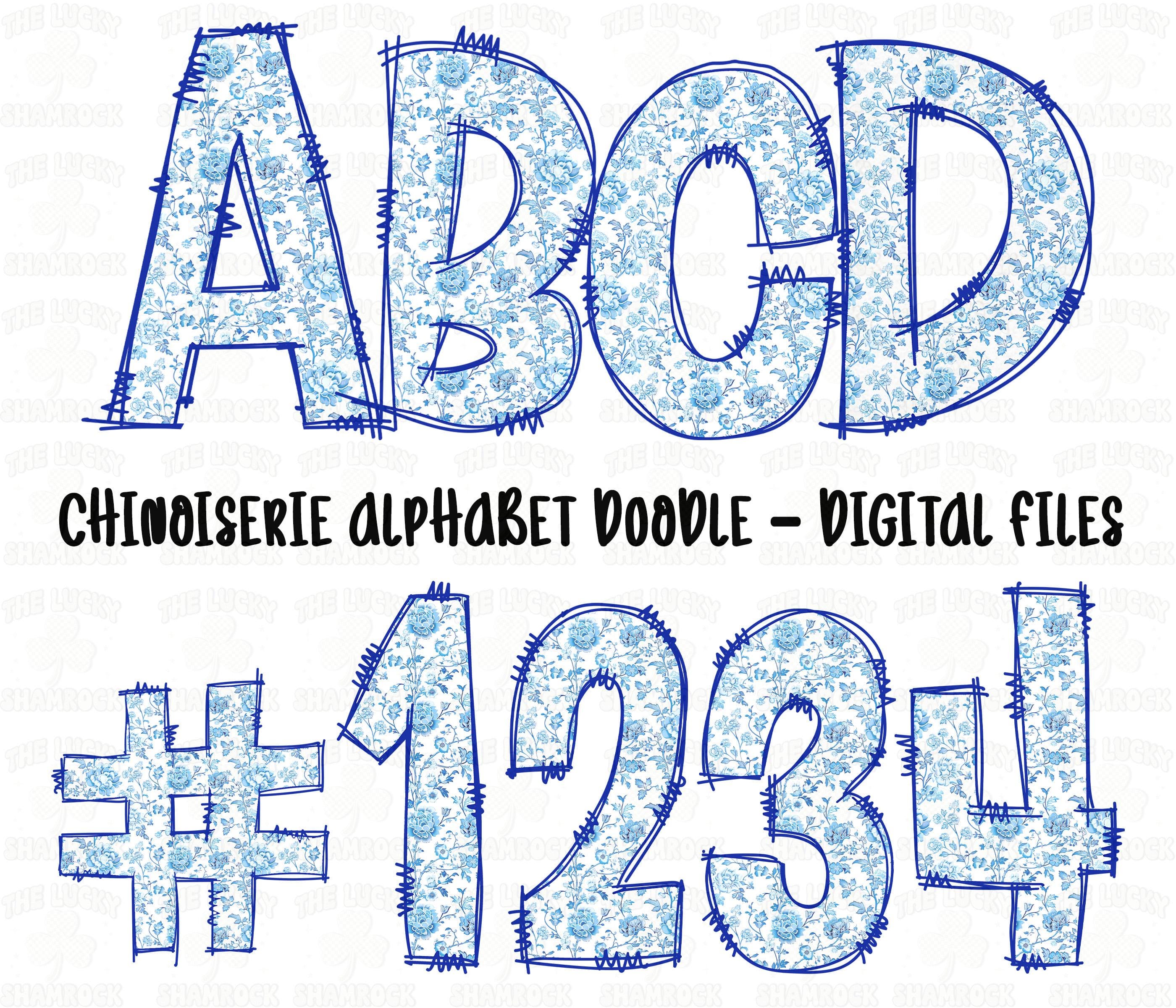Blue Toile Alphabet PNG, Blue Chinoiserie Doodle Png, Blue Varsity ...