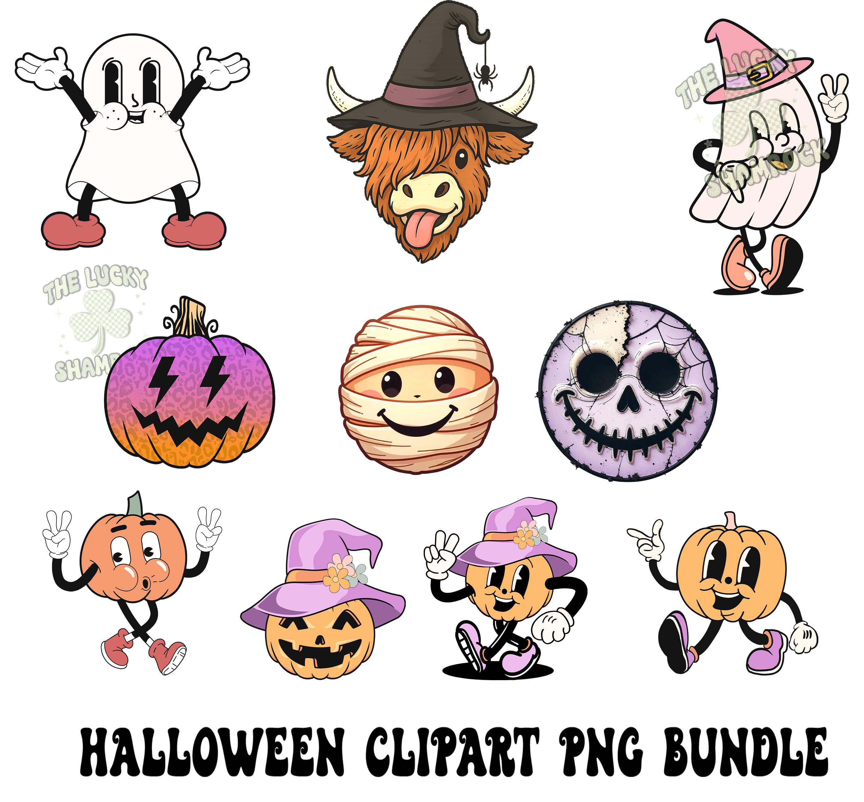 Retro Halloween Clipart Bundle, Halloween Bow Png, Groovy Halloween ...
