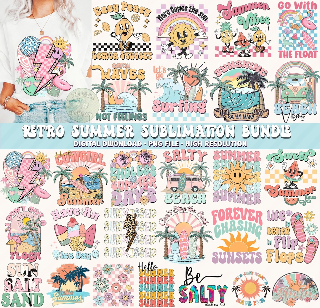 Retro Summer Png Bundle, Summer Shirt Design, Summer Vibes Png, Hello ...