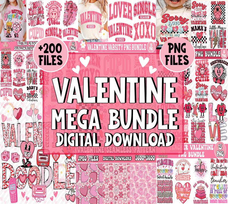 Valentine Mega Bundle Png, Retro Valentine Png, Valentines Day Png ...