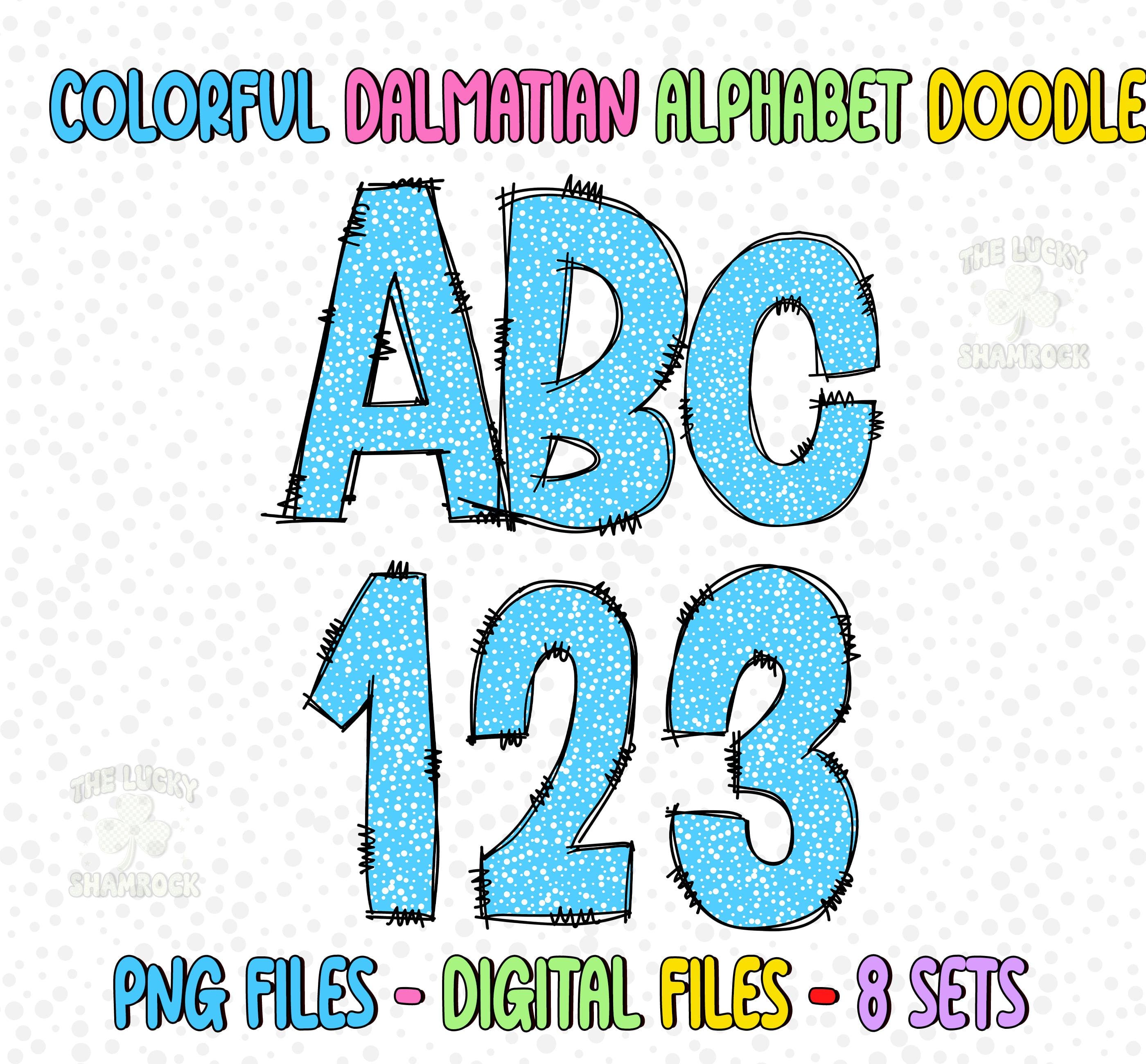 Mega Alphabet Doodle PNG Bundle, Dalmatian, Checkered, Leopard & Stars ...