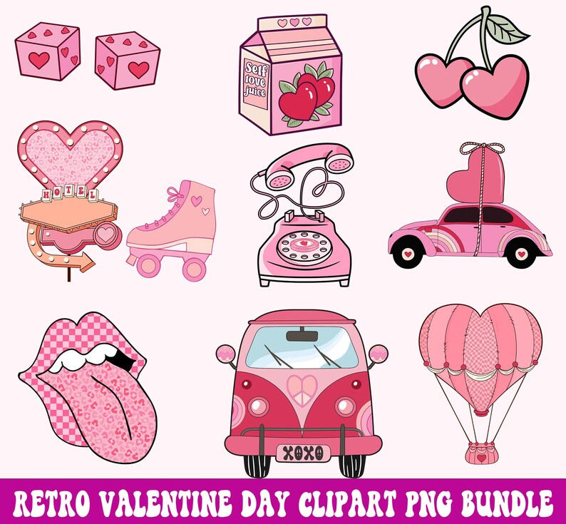 Retro Valentine Clipart Bundle, Retro Valentine Png, Valentines Clip ...