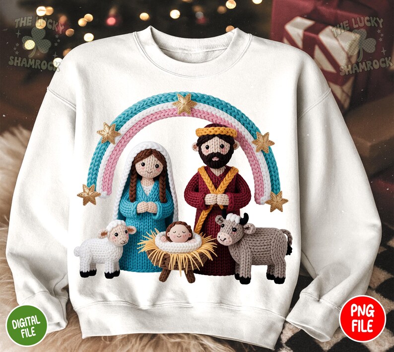 Retro Christianity Christmas Png, Crochet Holy Family Clipart, Jesus ...