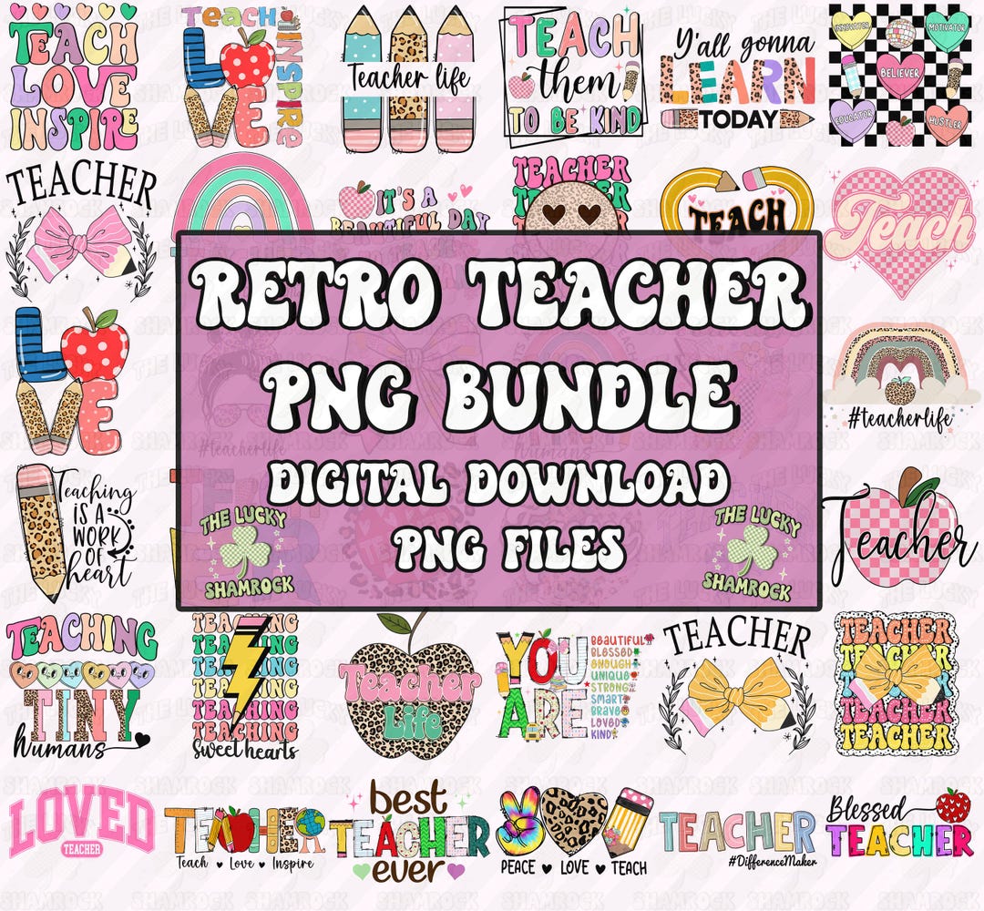 Retro Teacher Png Bundle, Teacher Sublimation Design, Teacher Shirt Png ...
