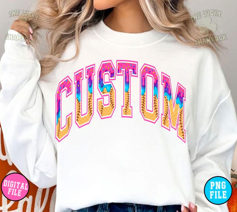 Custom Ice Cream Drip PNG, Custom Drippy Png, Pink & Blue Varsity ...