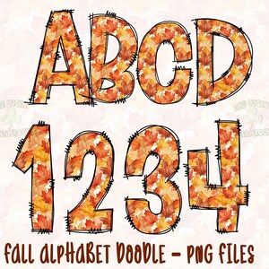 Fall Alphabet Doodle PNG, Autumn Letters Clipart, Pumpkin Leaf Font Png ...