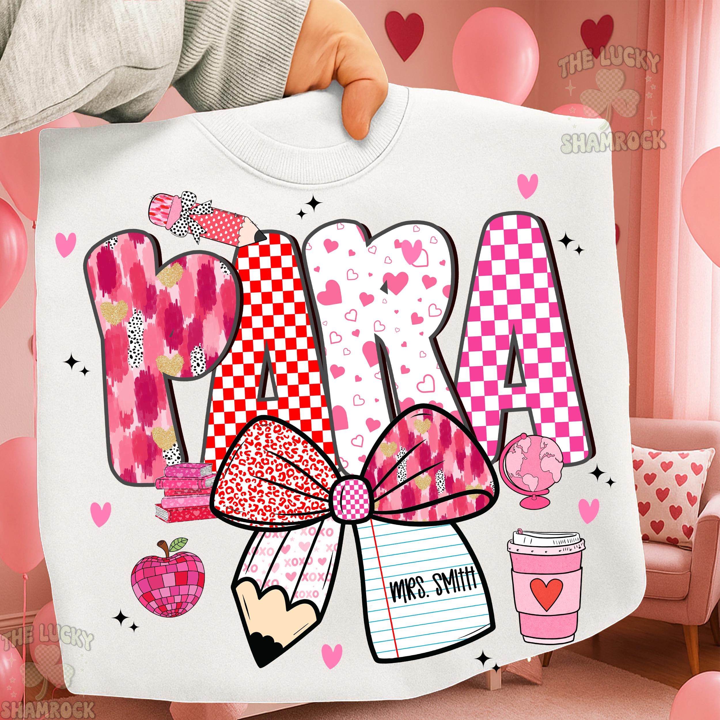 PARA Teacher Valentine PNG, Preppy Pink Teacher Shirt Design ...