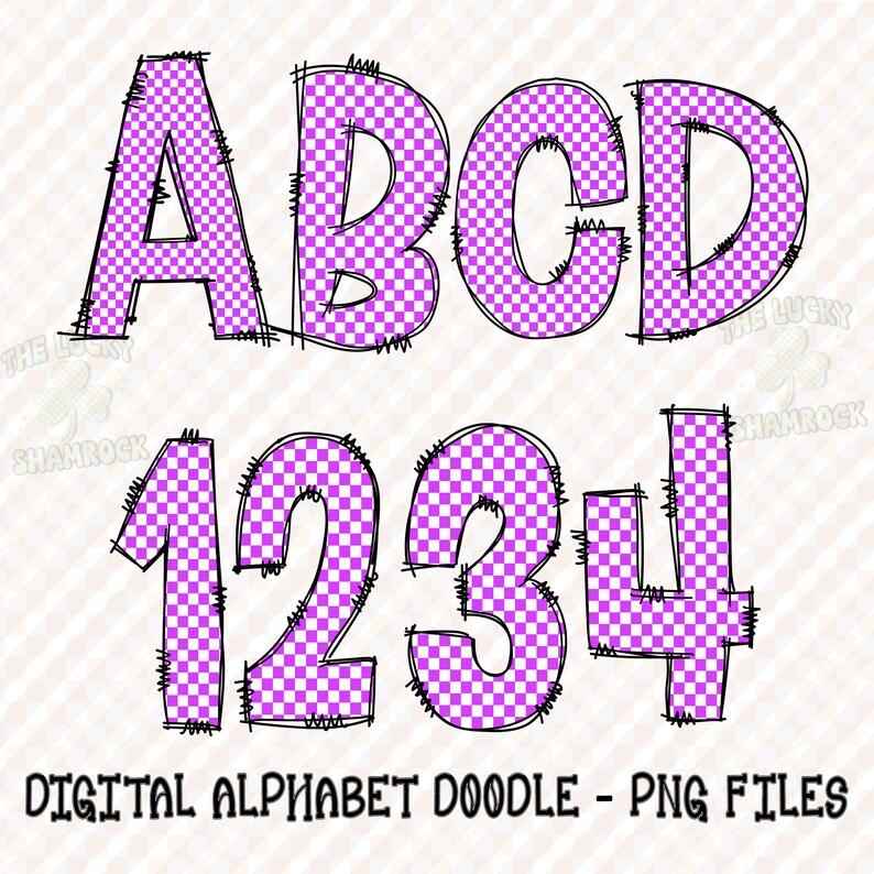 Mega Alphabet Doodle PNG Bundle, Dalmatian, Checkered, Leopard & Stars ...