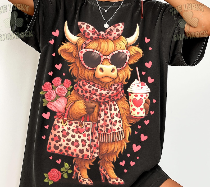 Cute Valentine Highland Cow Png, Girly Outfit Cow Png, Trendy Valentine ...