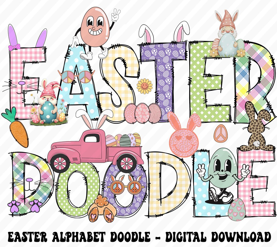Easter Alphabet Doodle, Easter Png, Easter Clipart Bundle, Easter ...